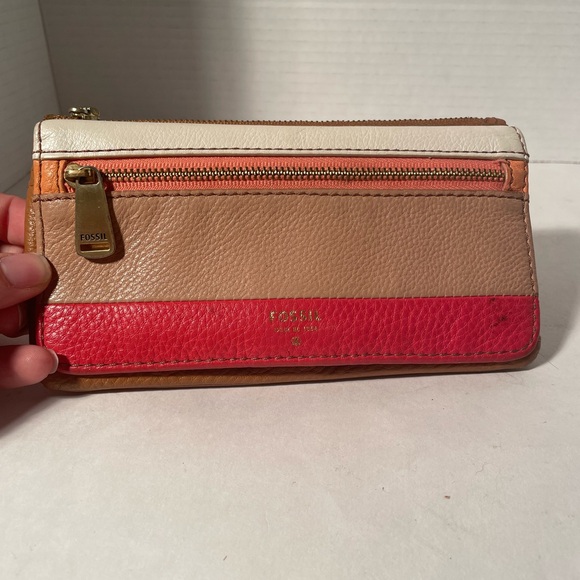 Fossil | Bags | Fossil Geometric Genuine Leather Trifold Womens Wallet ...